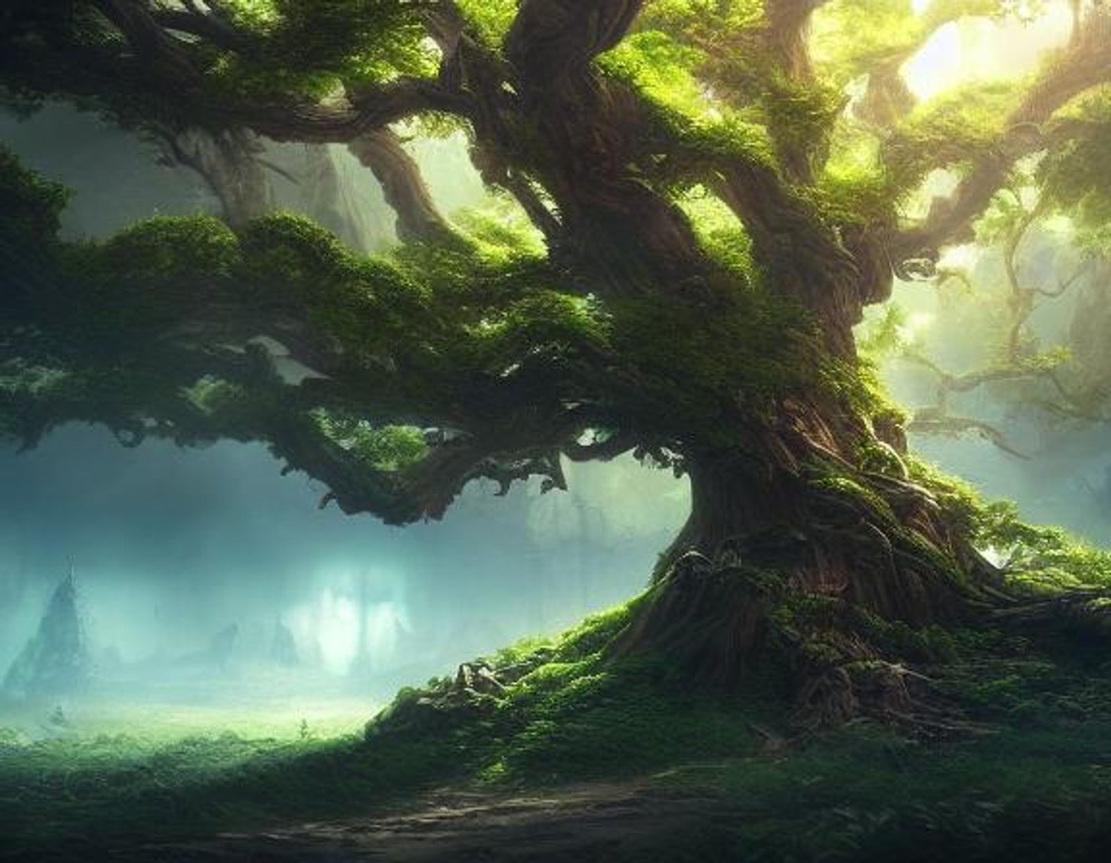 Enchanted Forest - Whimsical Ancient Forest Scene in Vintage...