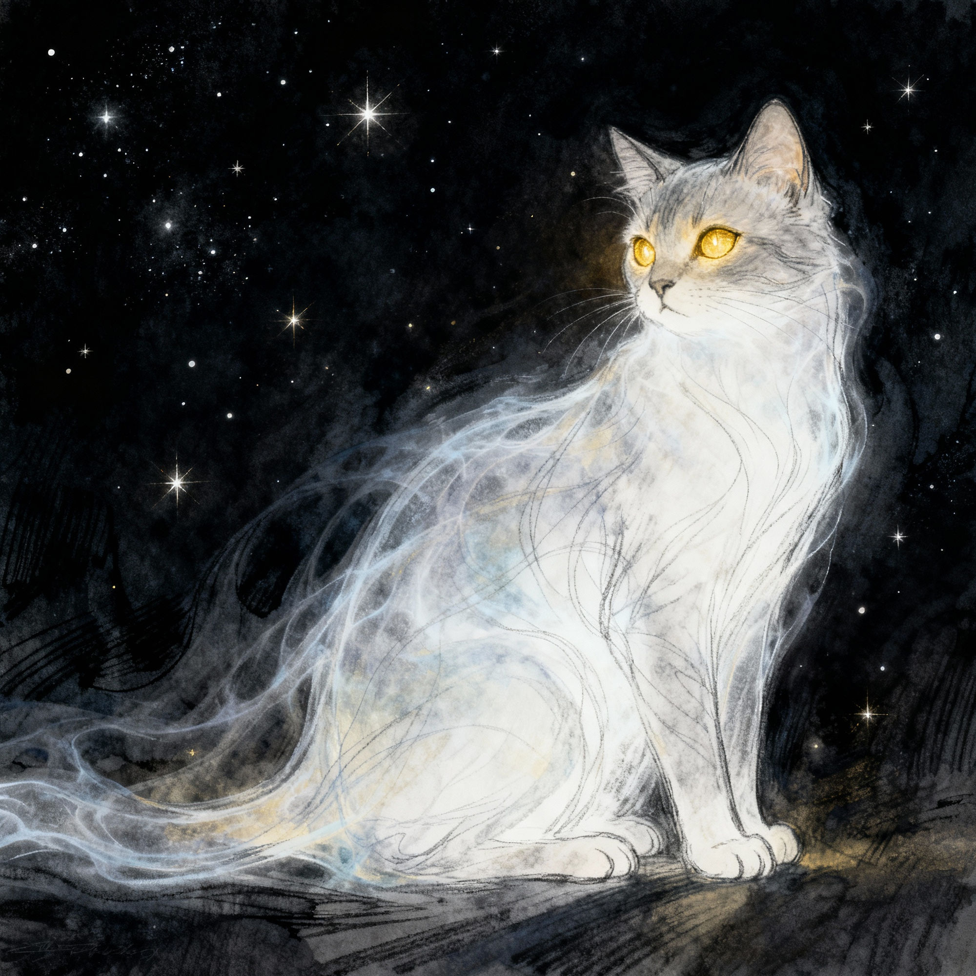 Ghost Cat Drawings - AI Art Gallery | Nightcafe