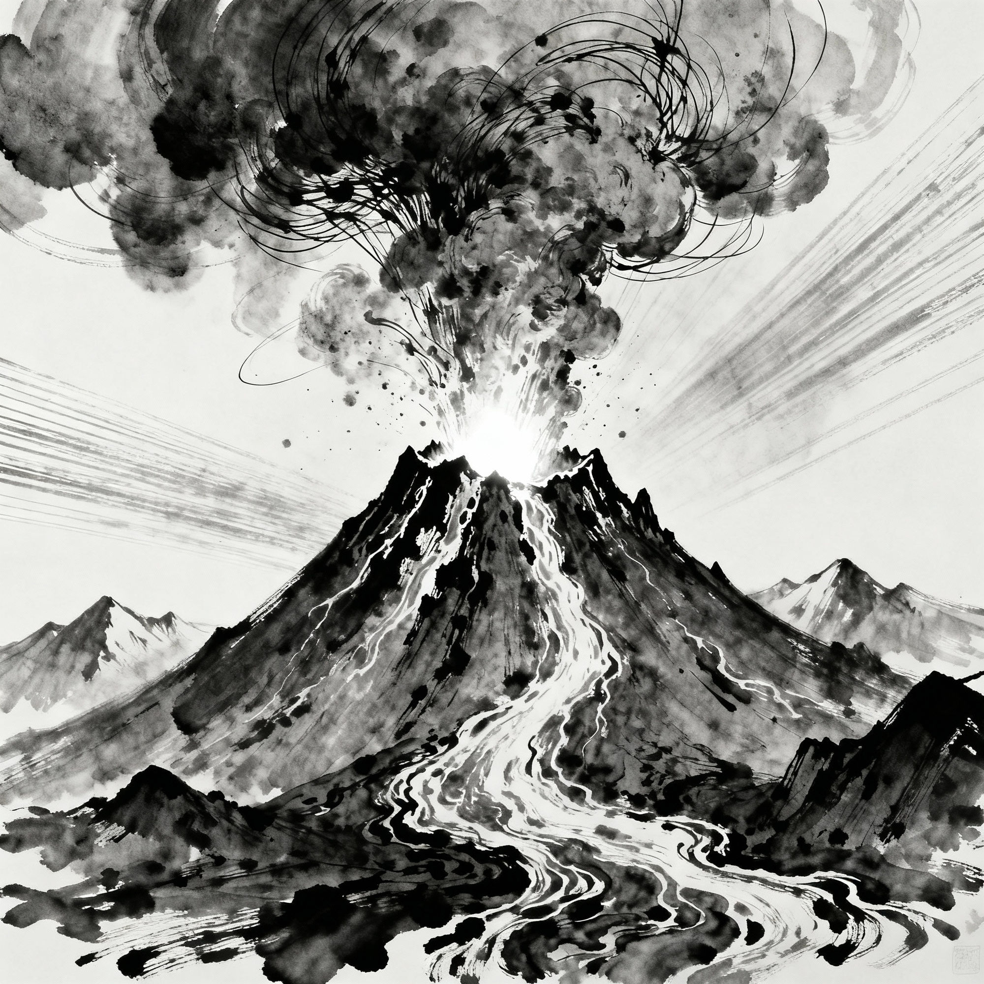 Volcano Sketch Art - AI Generated