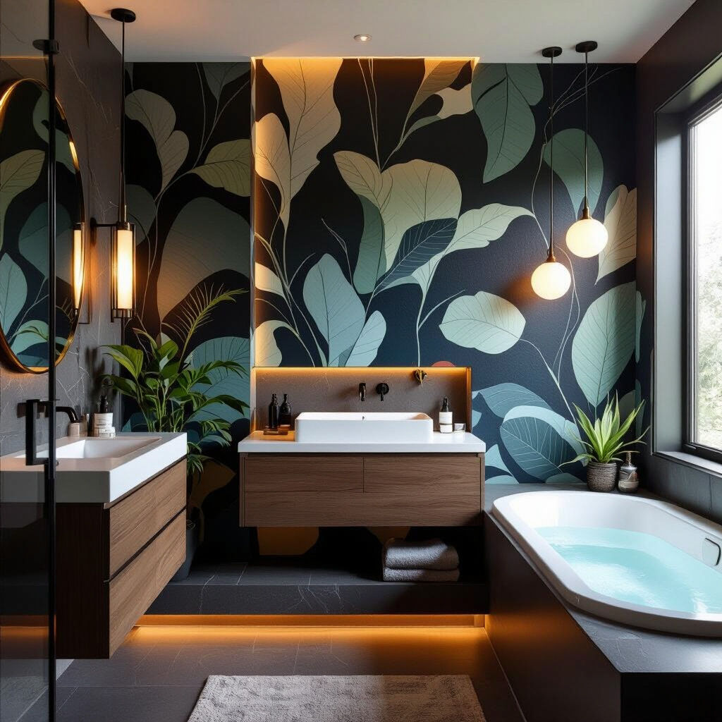 Bathroom Wallpaper Accent Wall Ideas - AI Generated Designs