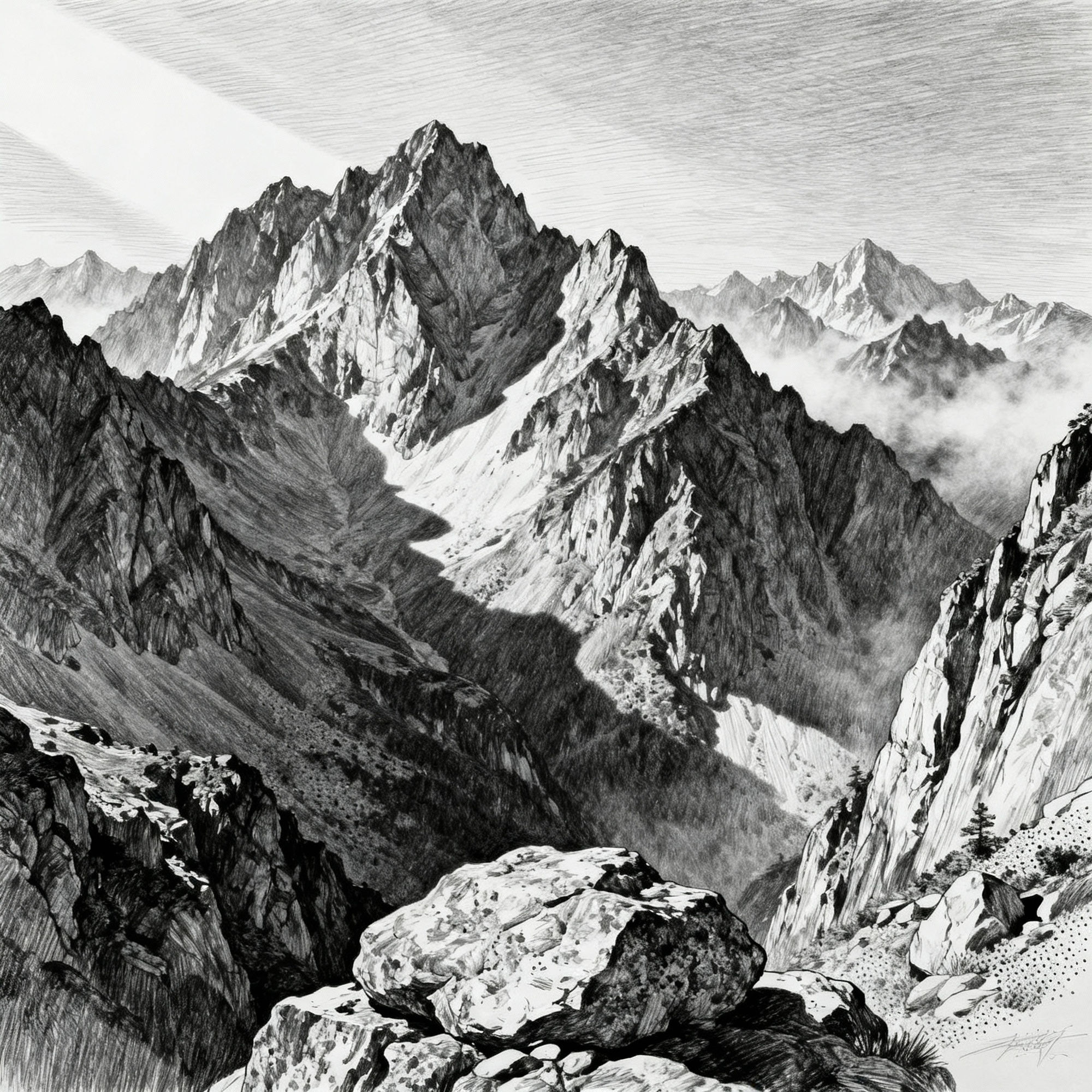 Drawing Of Mountains - AI Art Gallery