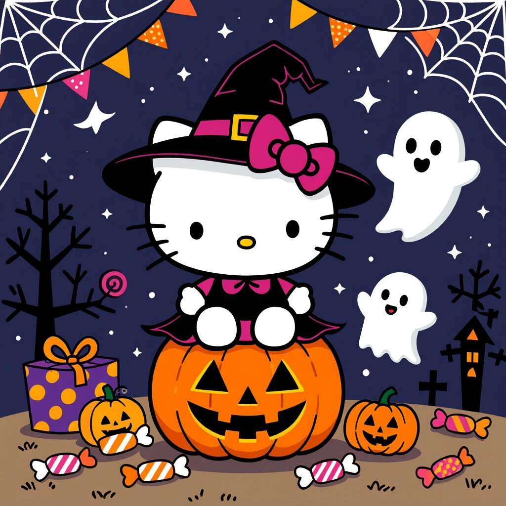 Cute Hello Kitty Halloween Wallpaper - AI Generated Art