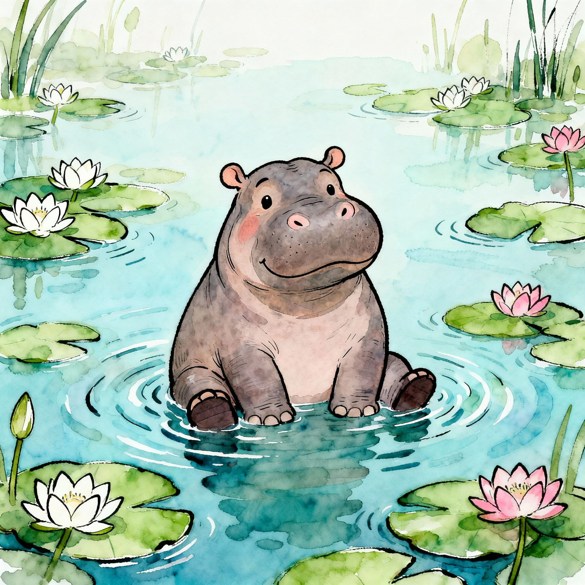 Hippo Drawings - AI Generated Art