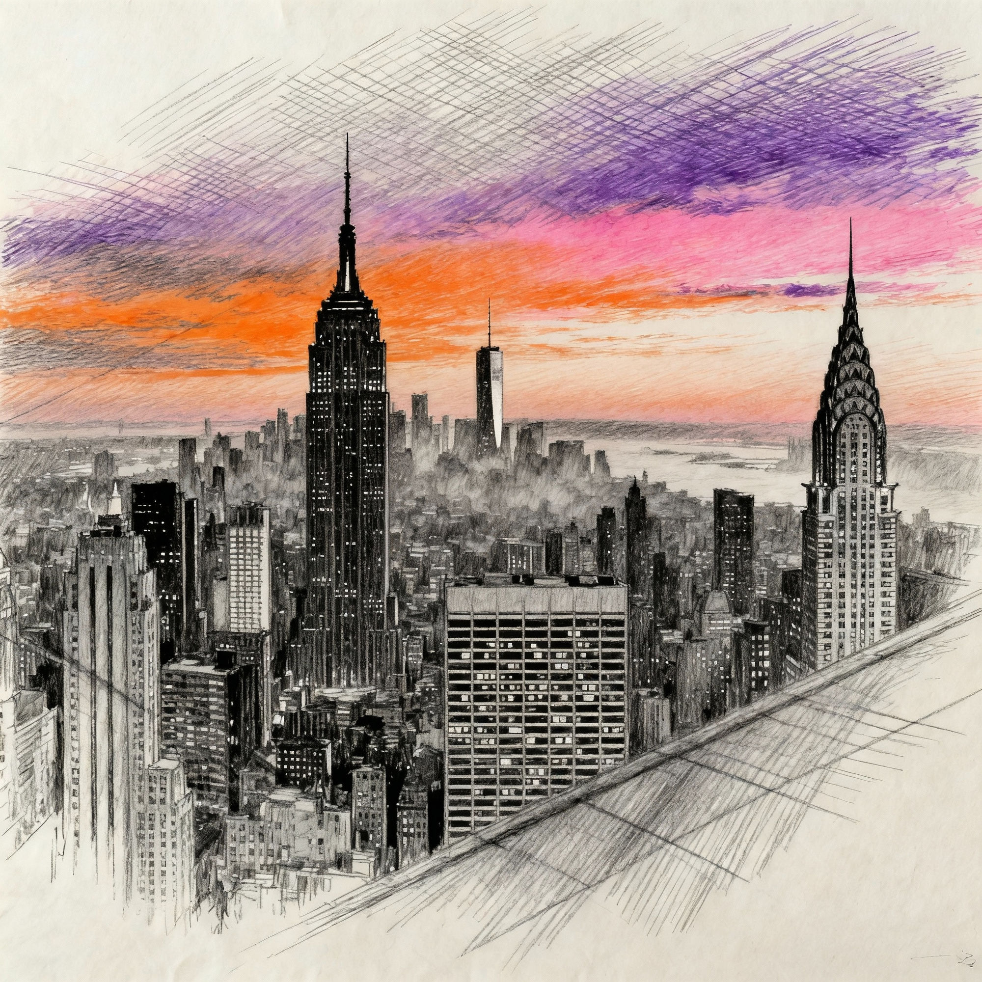 Nyc Skyline Drawing - AI Generated Art