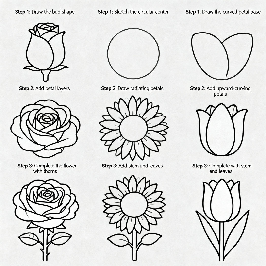 Easy Flower Drawing Step By Step - AI Art Gallery