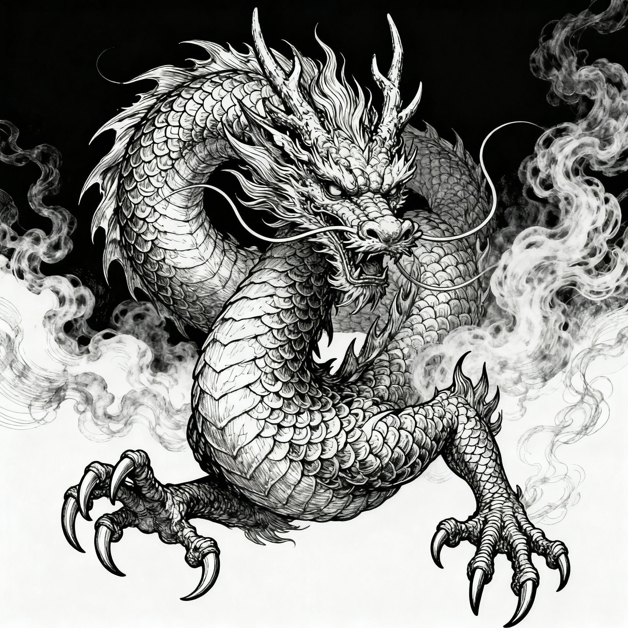 Black And White Dragon Drawings - AI Generated Art