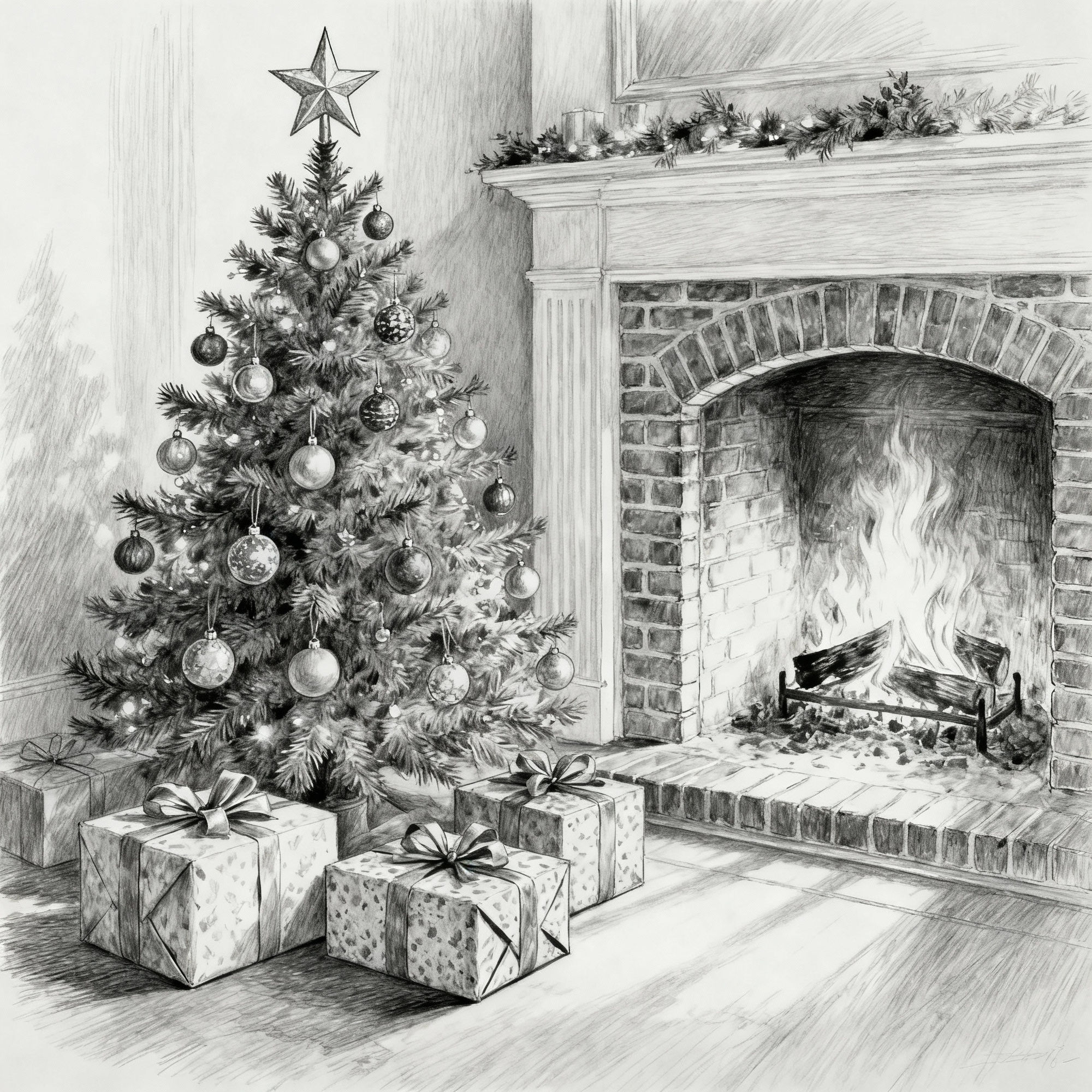 Pencil Sketch Christmas Drawings - Create Your Own AI Art
