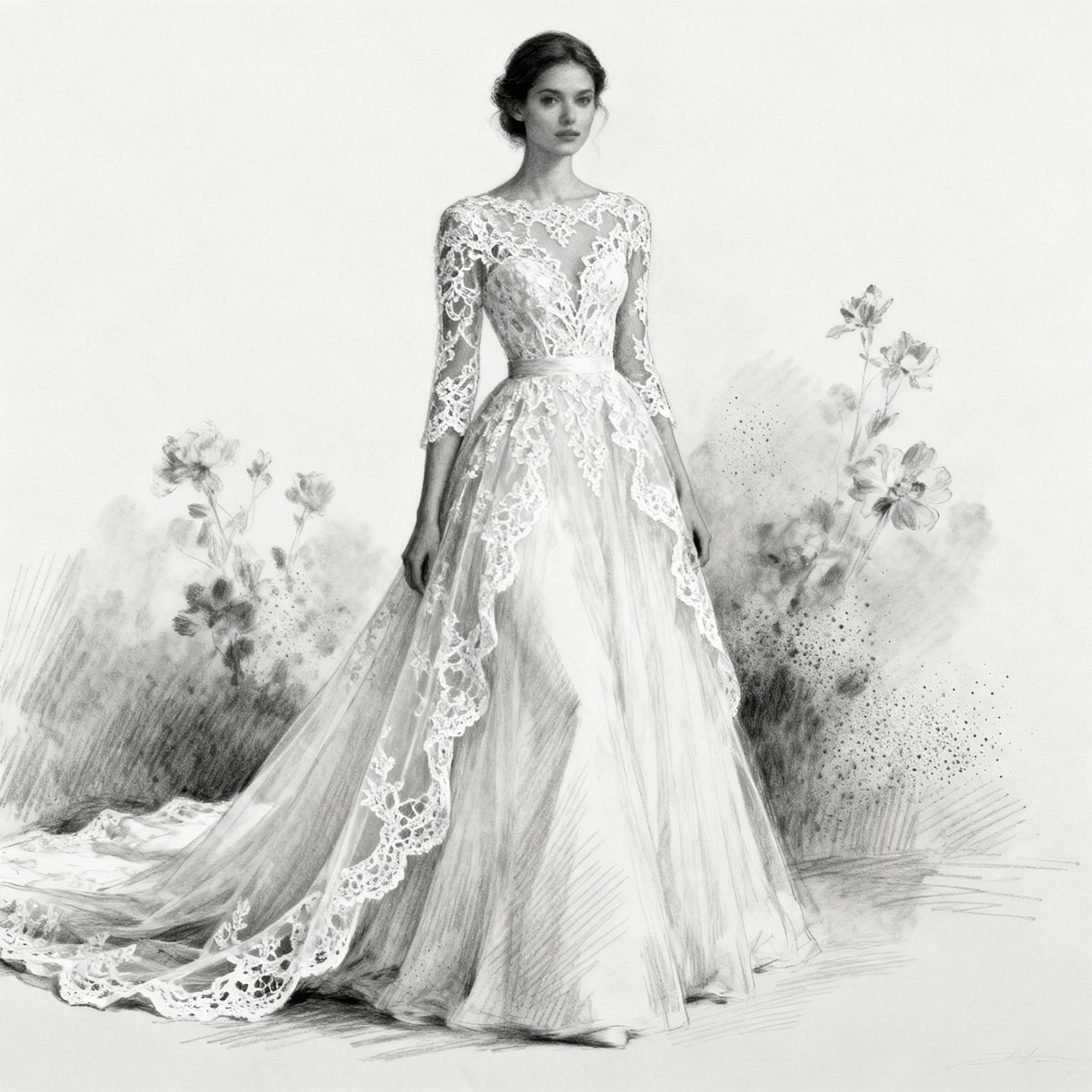 Wedding Dress Drawings - AI Generated Designs