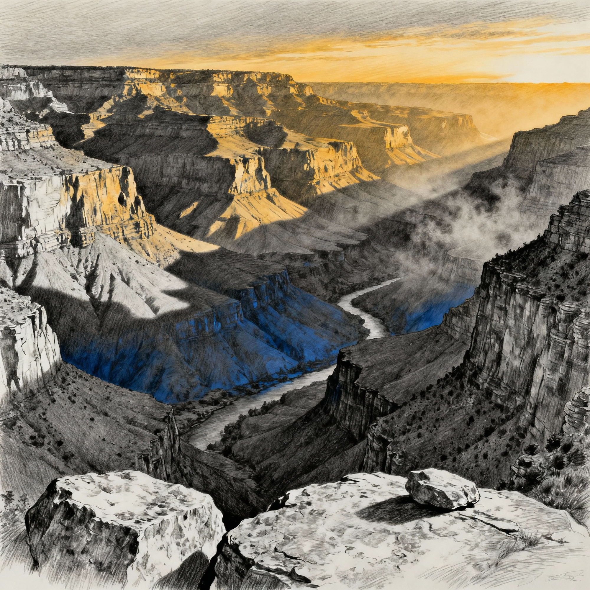 Canyon Drawing Art - AI Generated