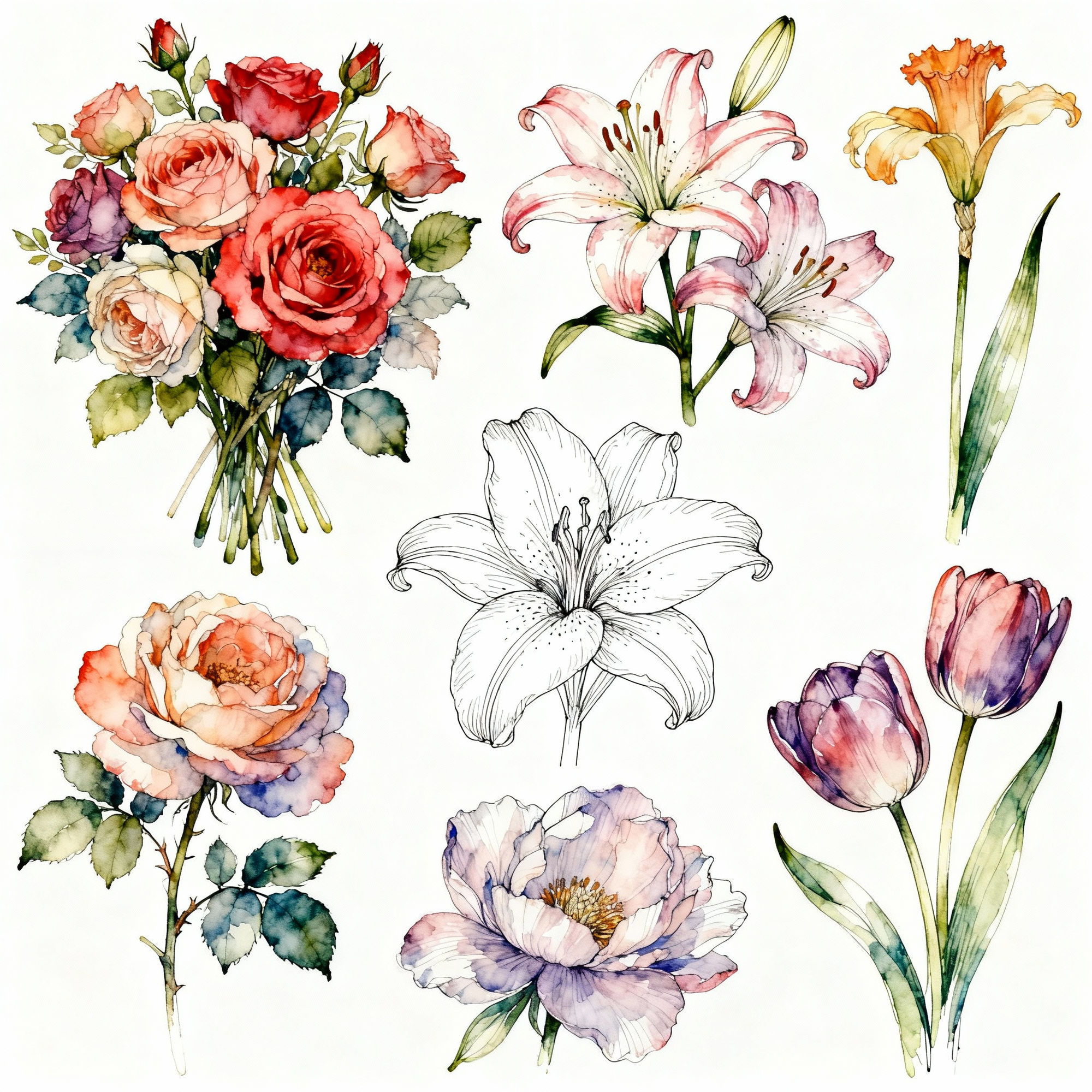 Beautiful Flower Drawings - AI Art Gallery