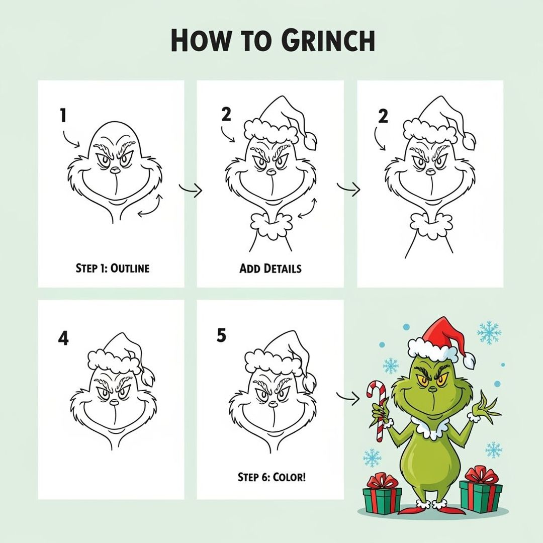 Playful Grinch Drawing Tutorials For Holidays
