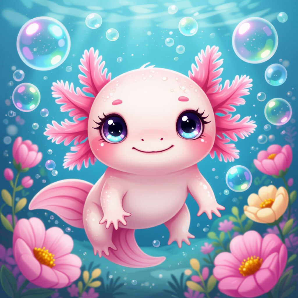 Kawaii Cute Axolotl Wallpapers - AI Generated