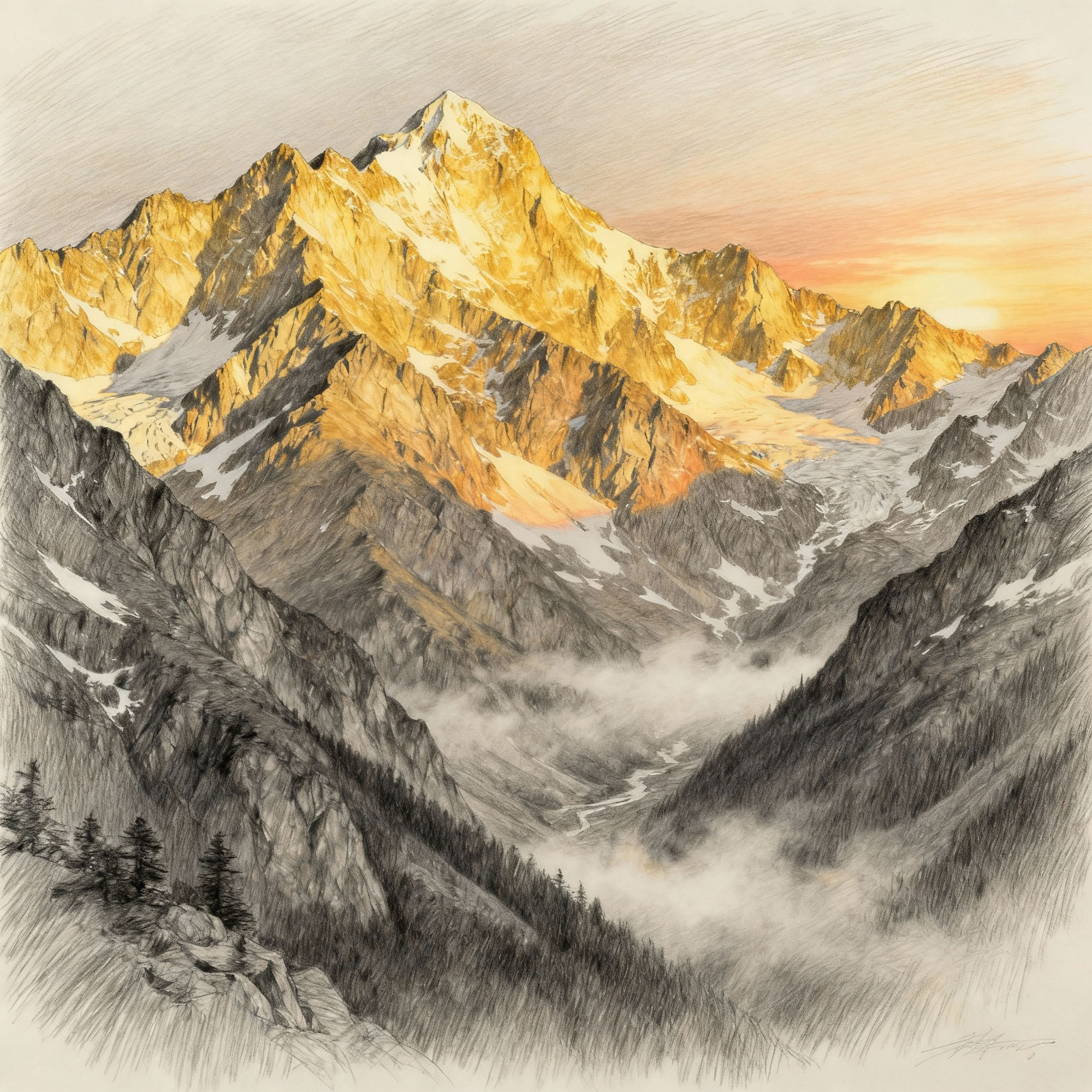 Mountains Sketch Art - Create Your Own AI Mountain Sketches