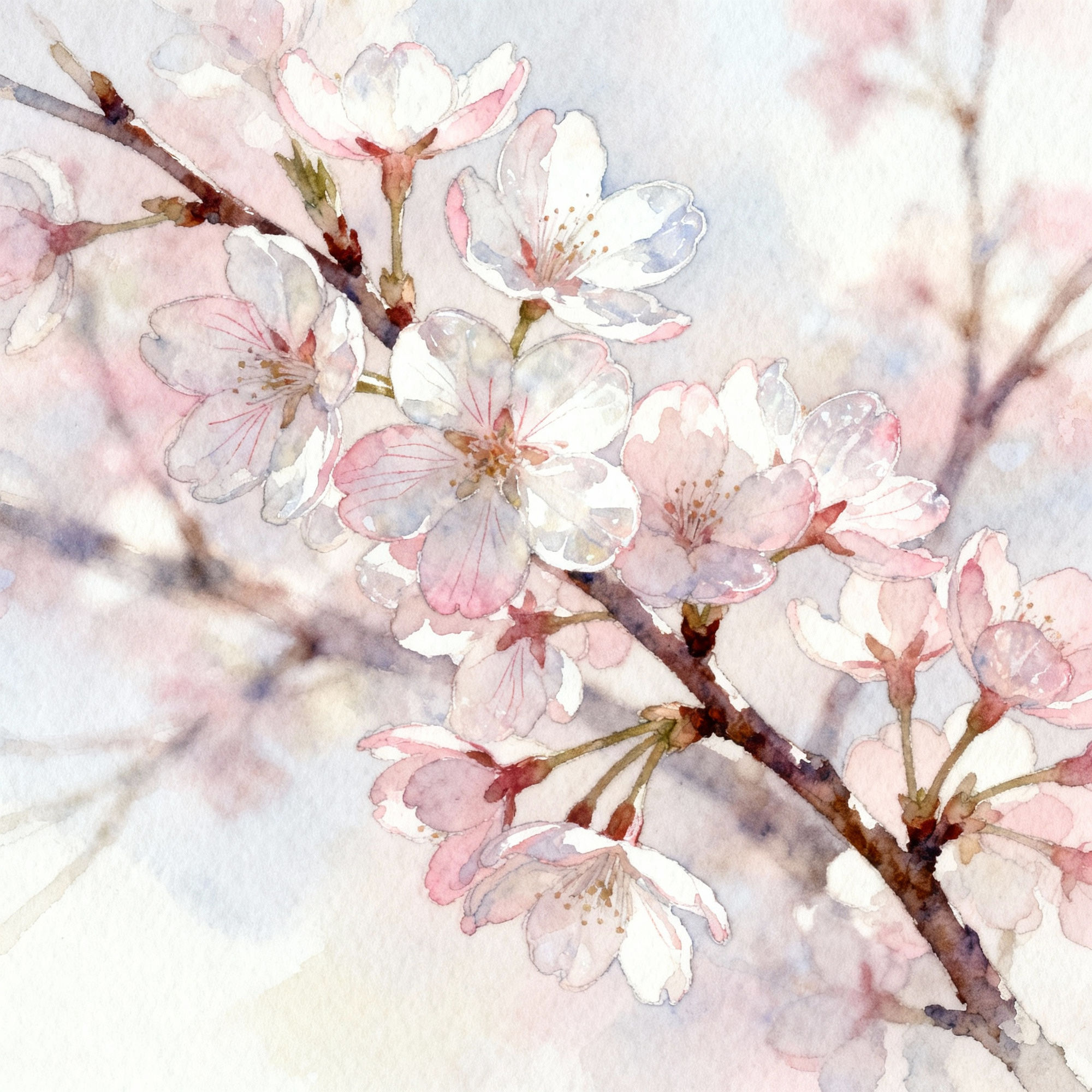 Cherry Blossom Branch Drawing - AI Generated Art