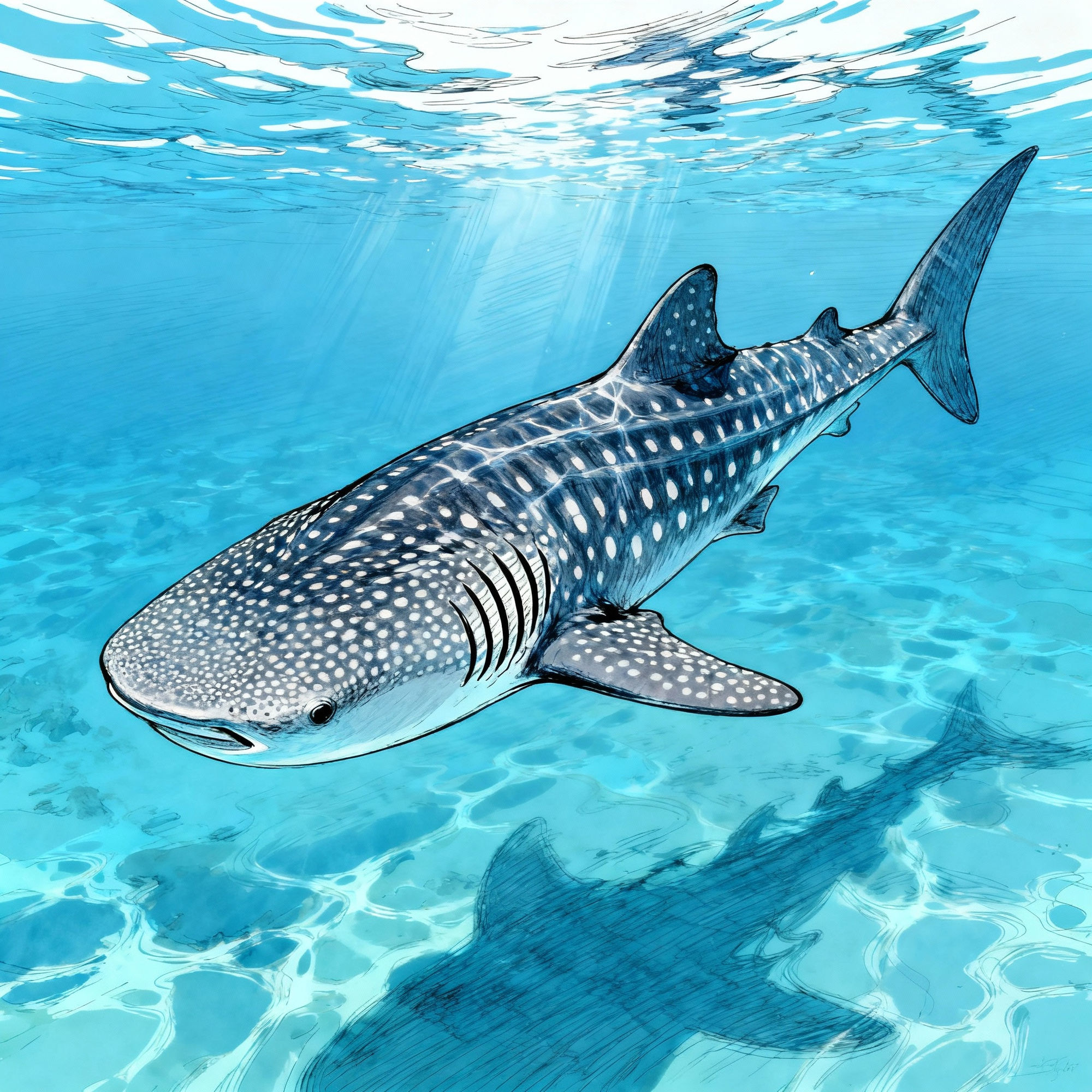 Whale Shark Drawing Top View - AI Generated Art
