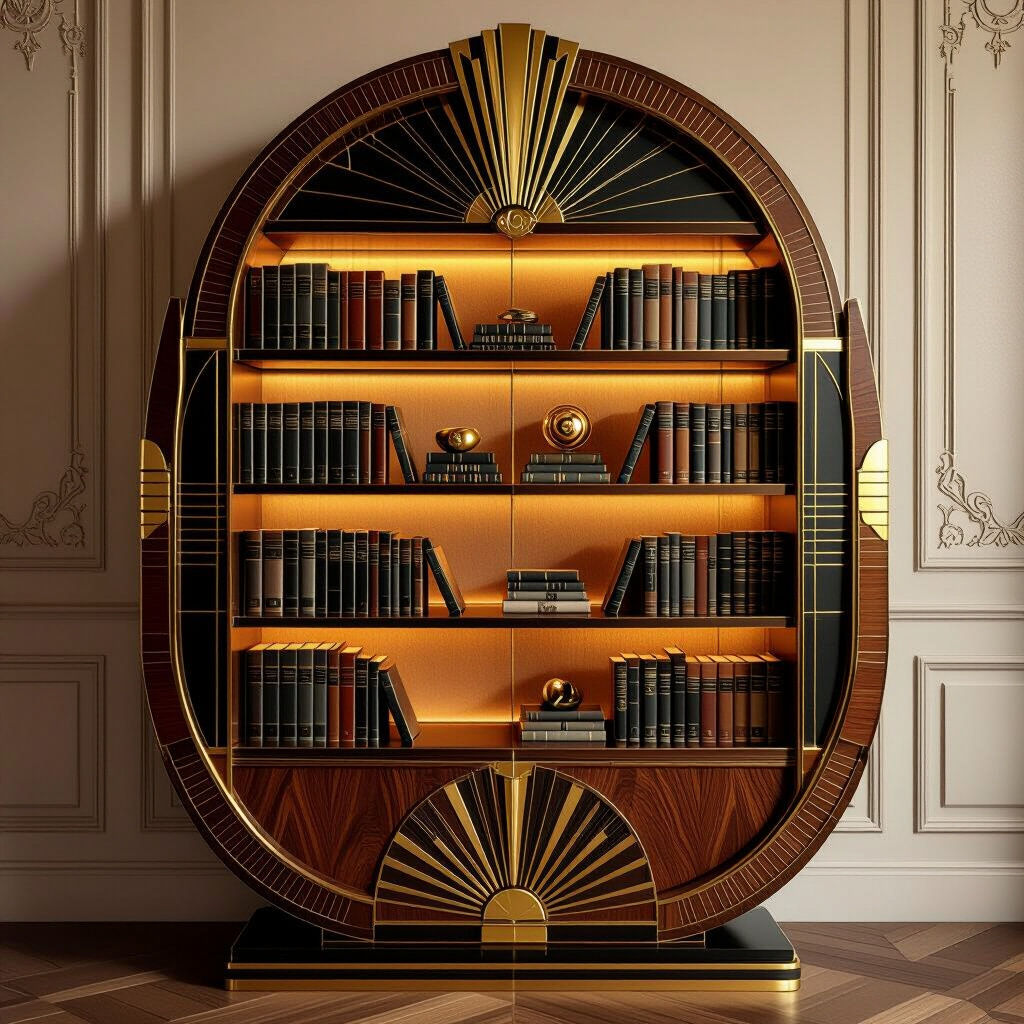 Art Deco Bookshelf Art - AI Generated Designs
