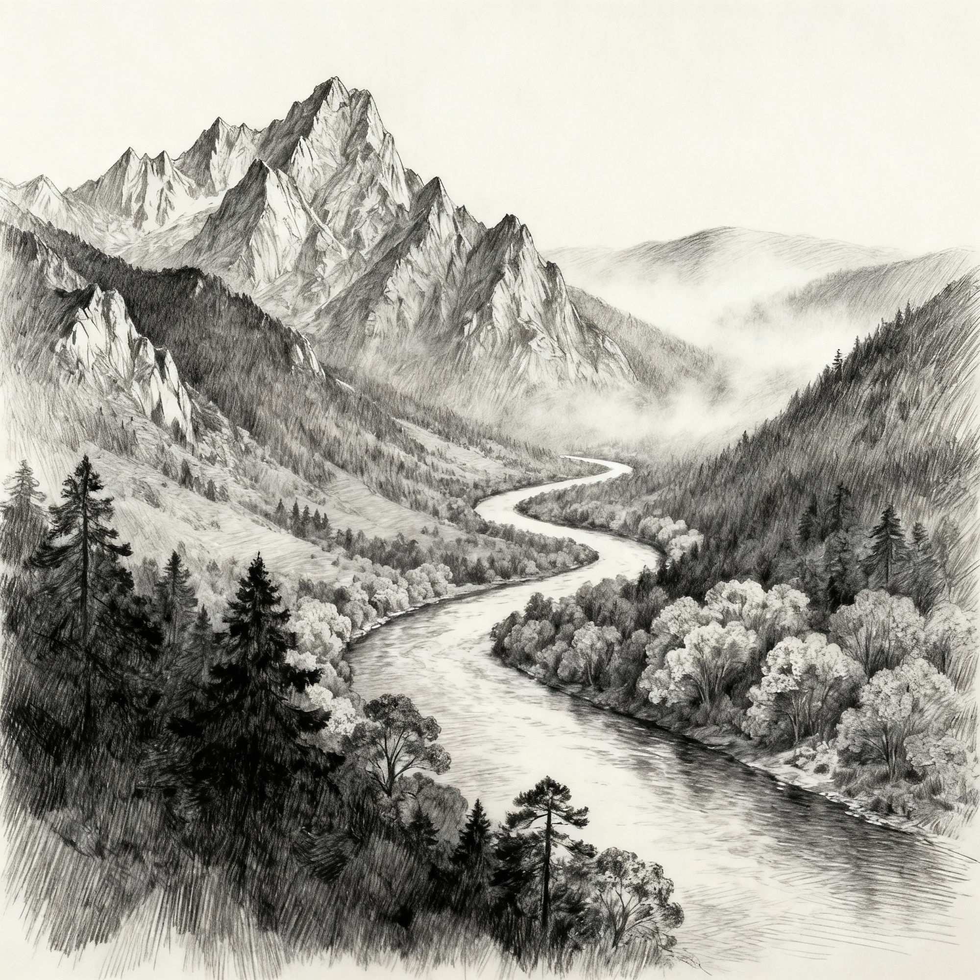 Landscape Drawing With Pencil - AI Art Gallery