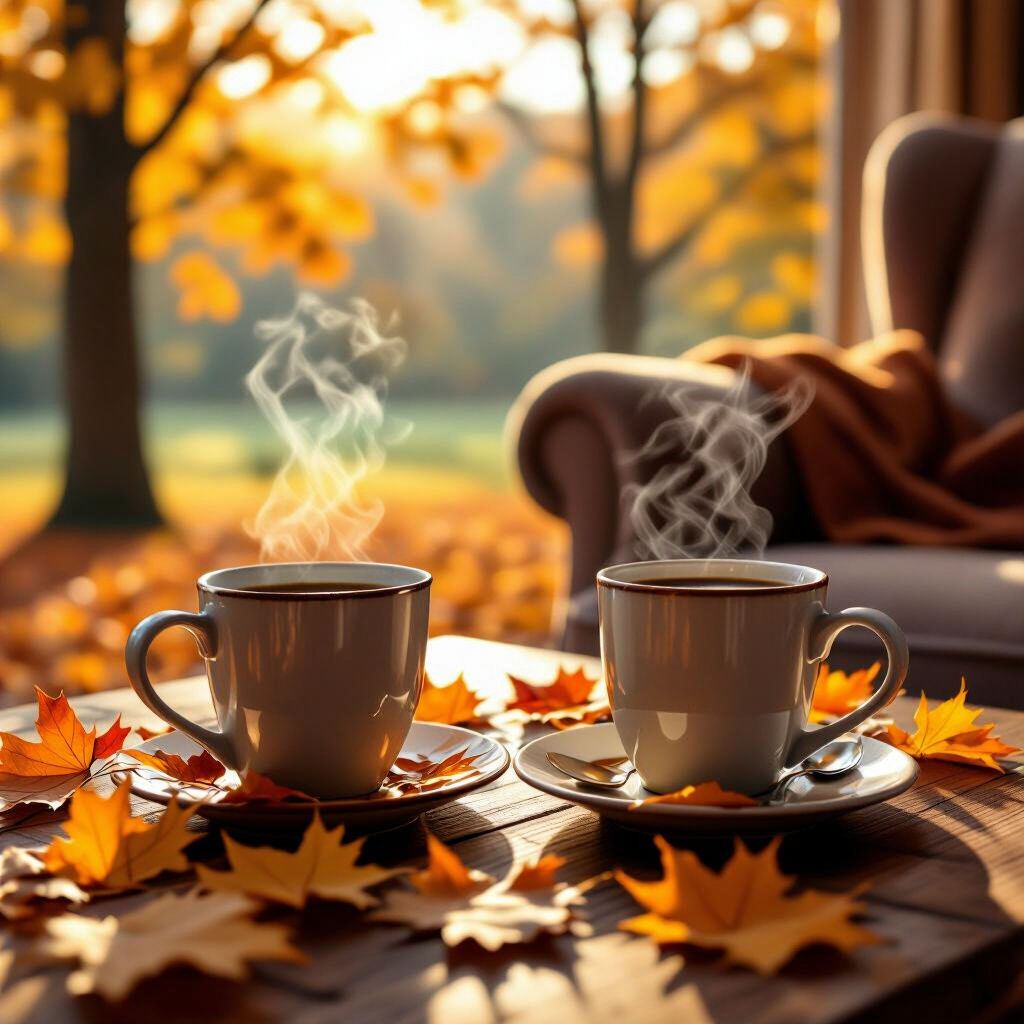 Cozy Autumn Aesthetic Desktop Wallpaper - AI Generated