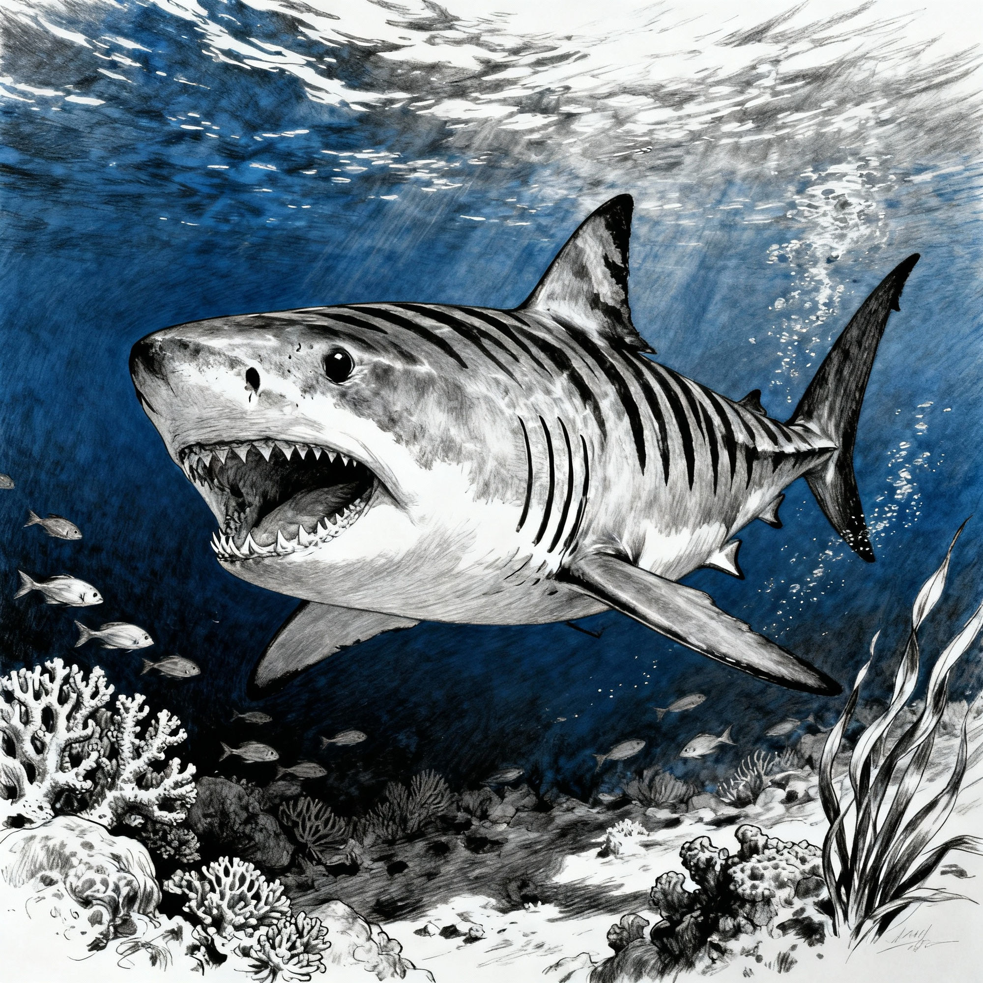 Drawing Tiger Shark Drawings - AI Art Gallery