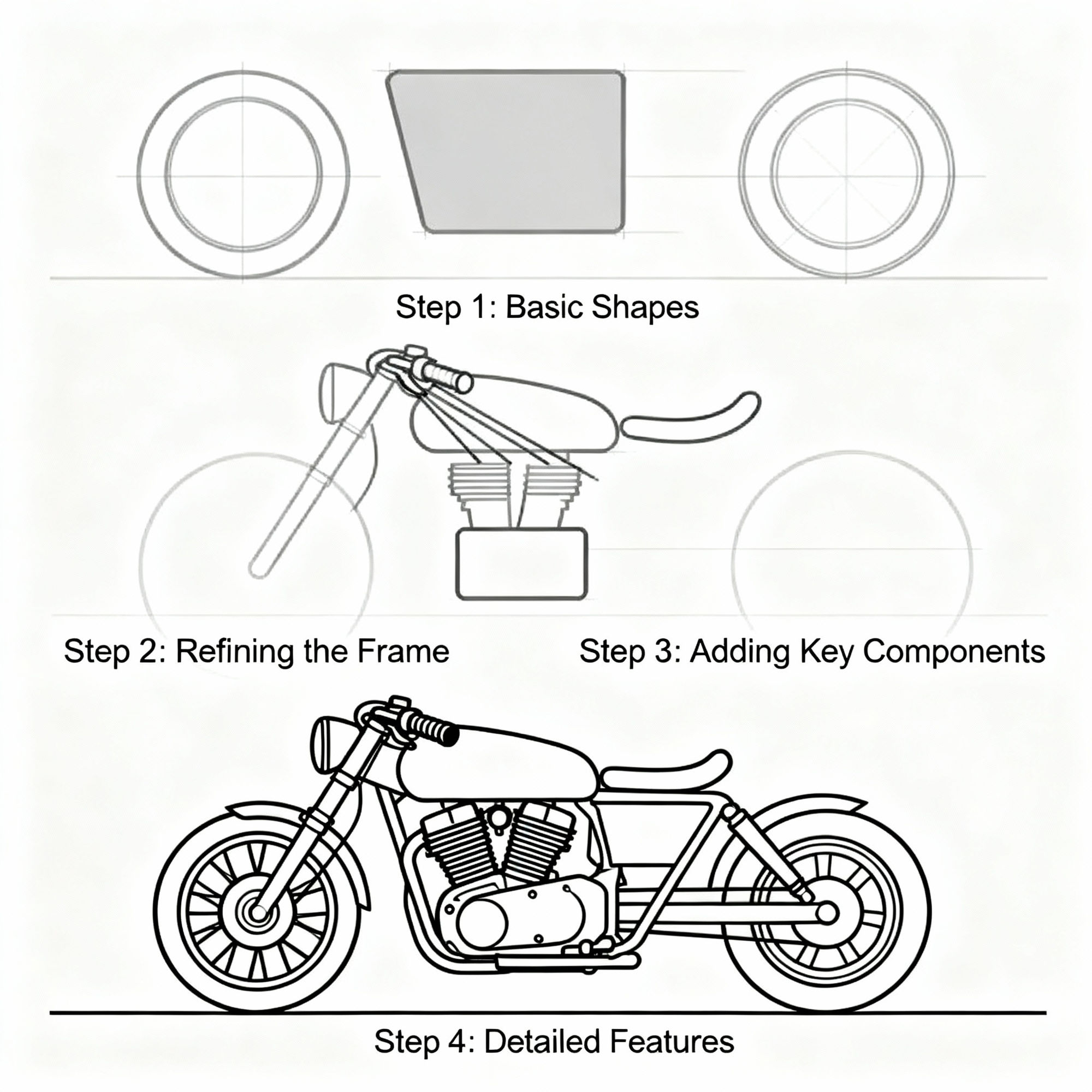 Easy Motorcycle Drawing Tutorials & AI Art