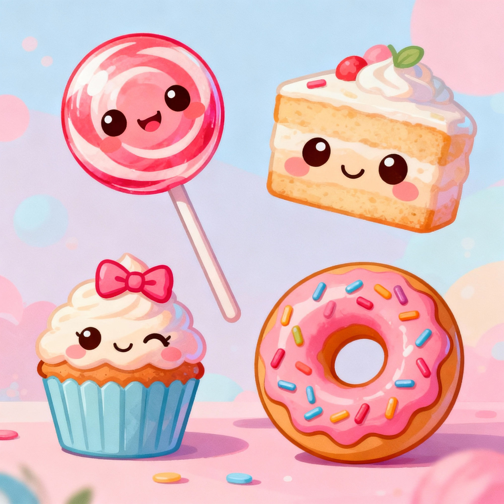 Cute Food Candy Drawings - AI Generated Art