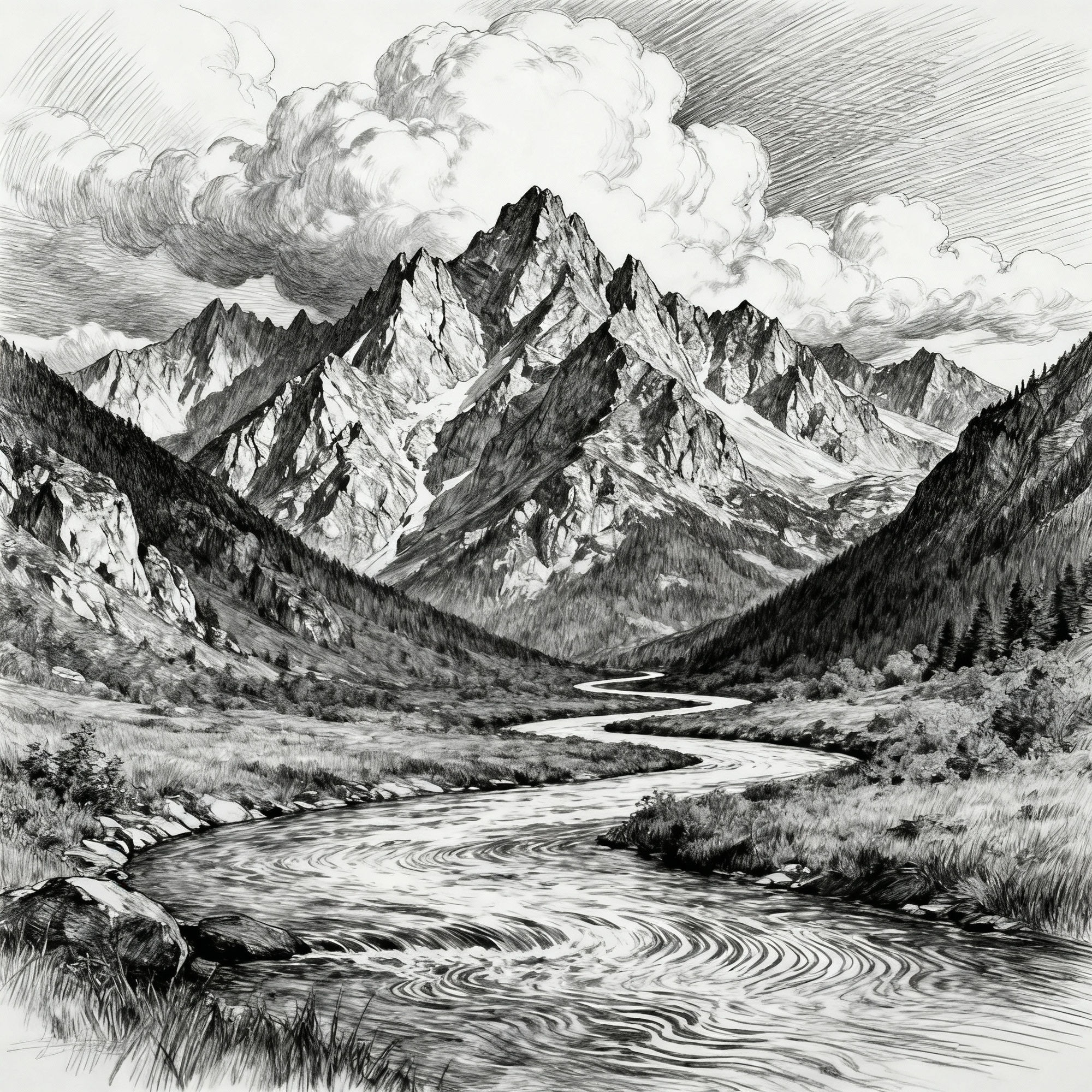 Mountain Pictures Drawing - Create Stunning AI Art