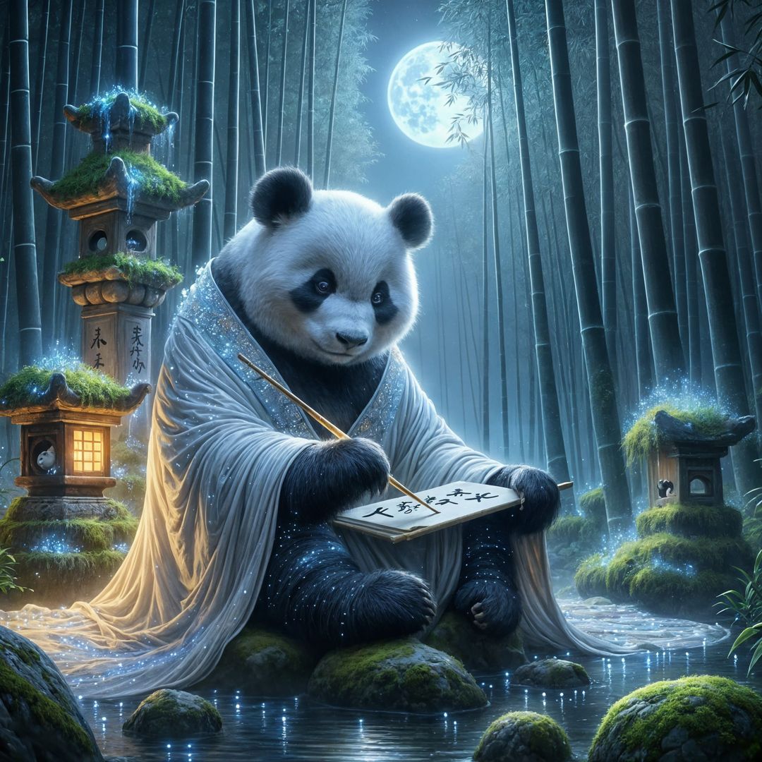 Panda Learning Calligraphy