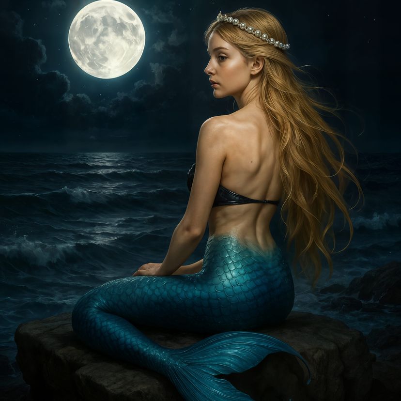 Moonlight Mermaid - CGI Mermaid with Teal Fin and Pearl Crow...
