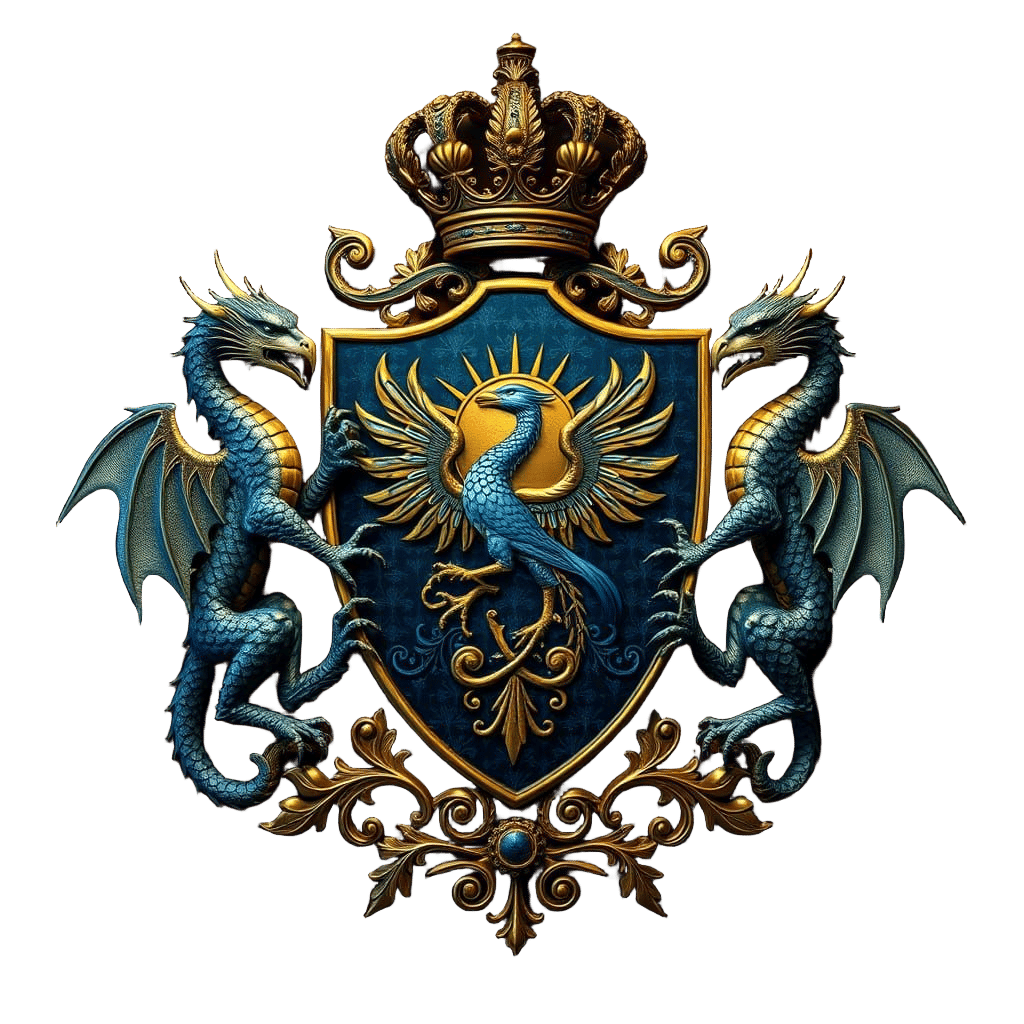 Luxurious Family Crest Shield in Deep Blue and Gol... - AI Art