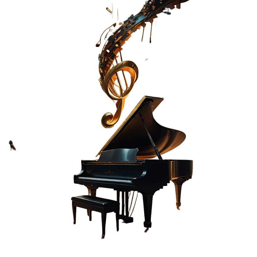 A tornado consistent out of musical notes emerging out of a grand piano ...