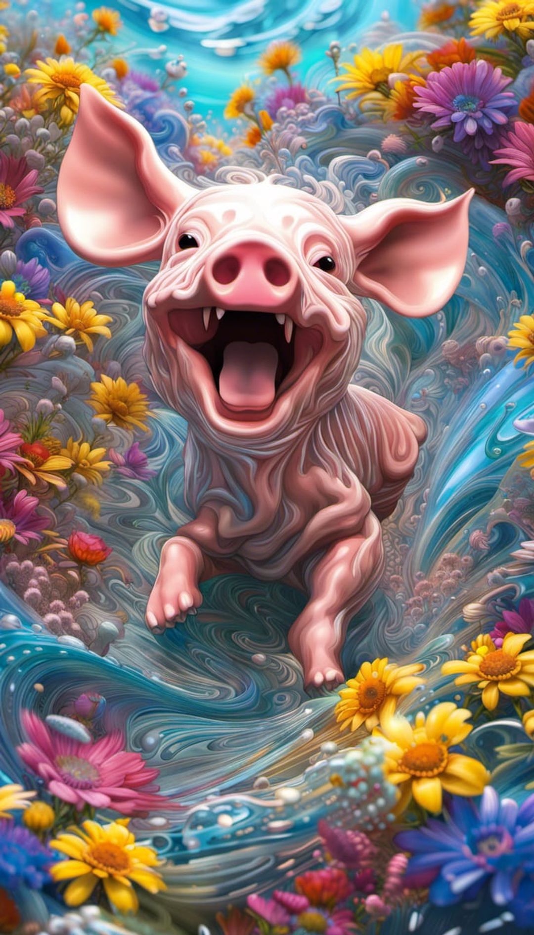 Flowerbot - Robot Hand Holding Flower in Cyberpunk Style