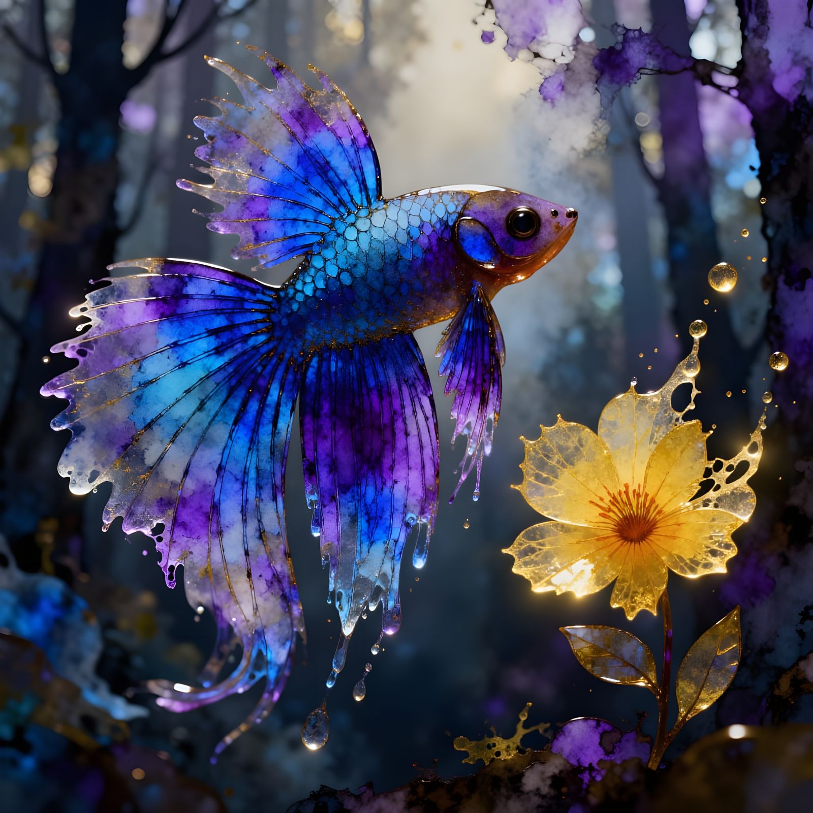 The Morning dew betta - Betta Fish Amazed by Colossal Flower