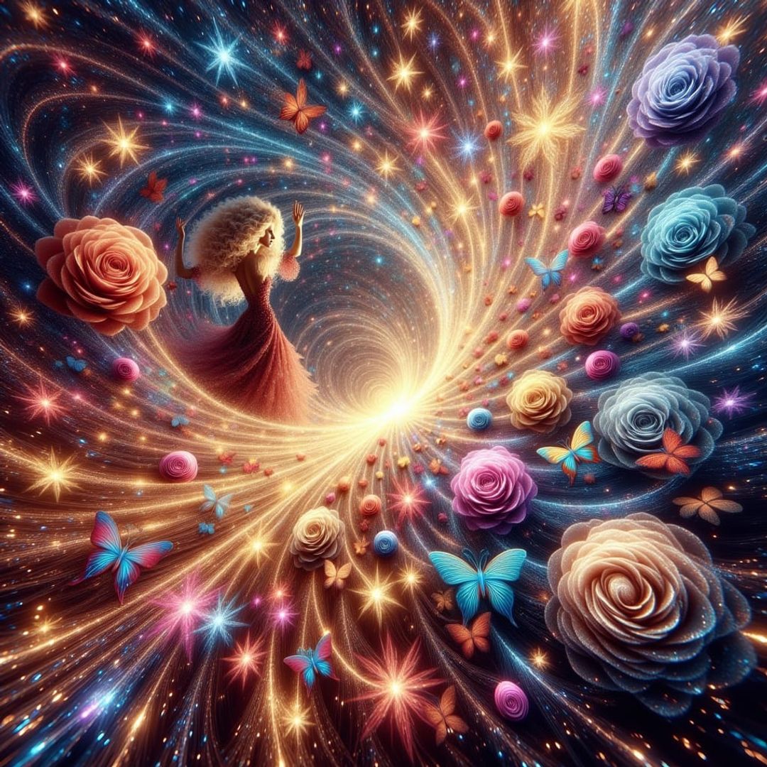 Enchanted Woman in Radiant Swirl of Gold and Jewel... - AI Art