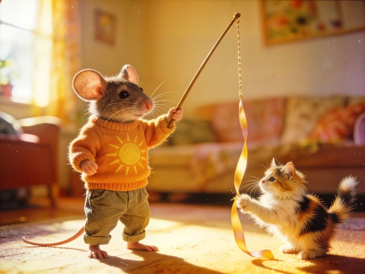 Sir Reginald and Ethyl, playtime! - Mouse Plays with Ribbon ...