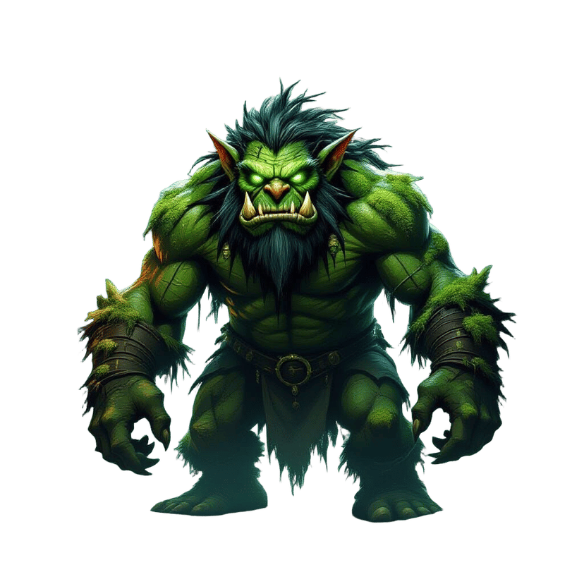 Ancient Gnarled Troll with Glowing Eyes in Dark Fa... - AI Art