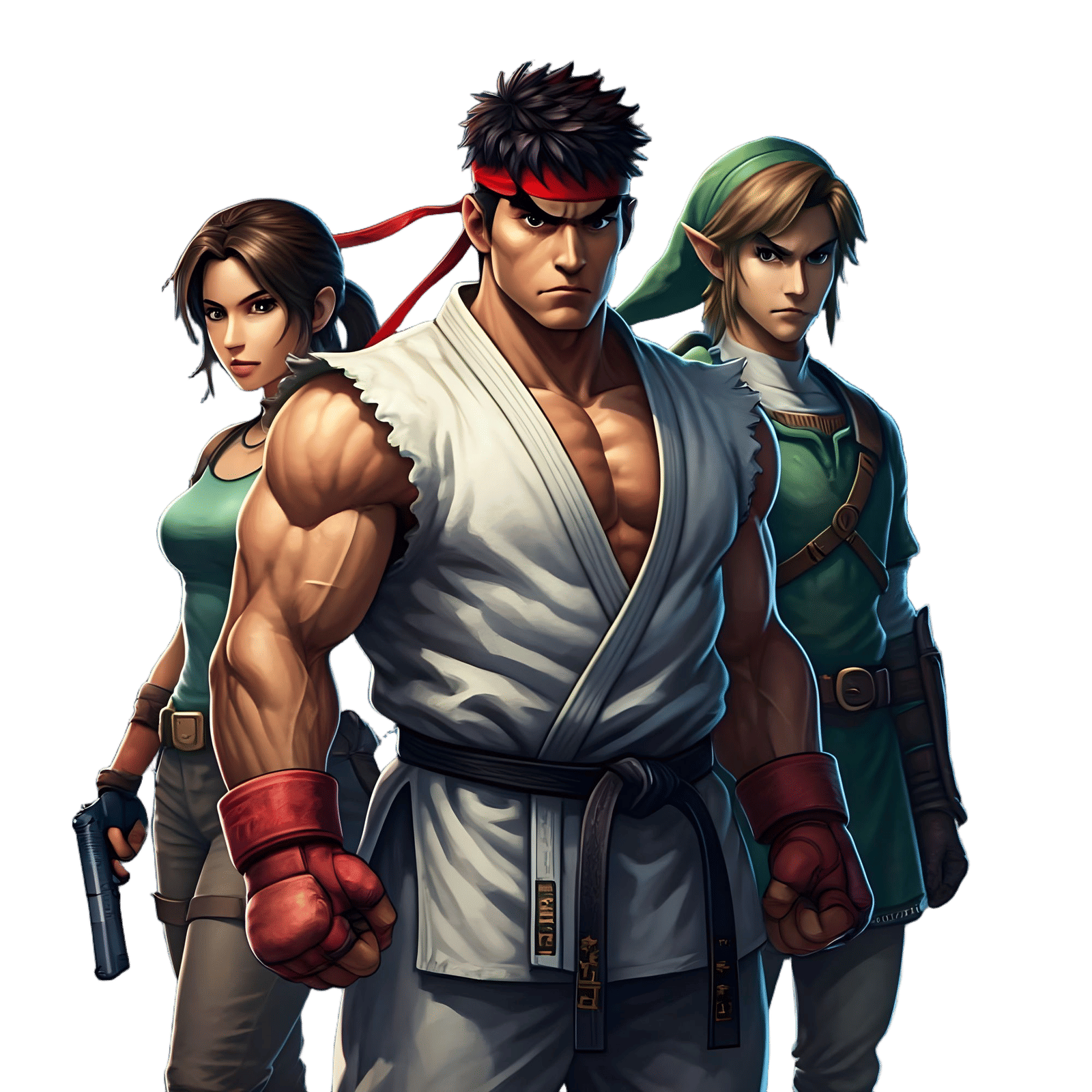 Videogame Heroes Unite: Ryu, Lara Croft, and Link ... - AI Art
