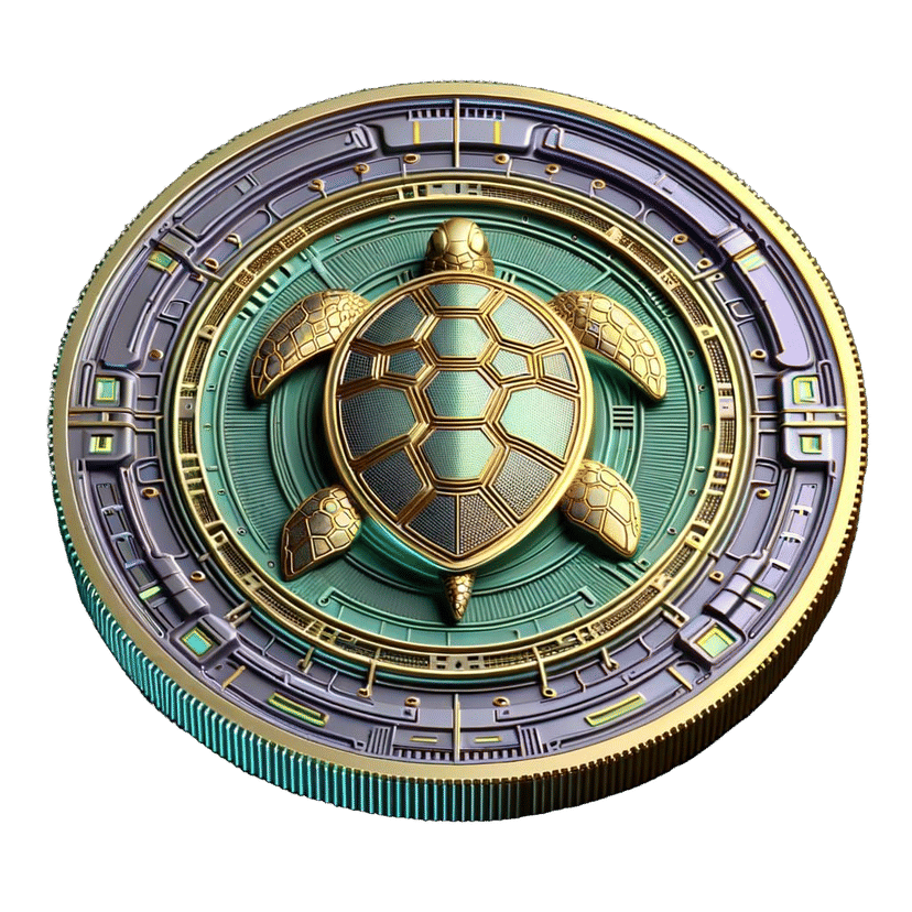 Futuristic Turtle Coin in Gold Chip Style - AI Art