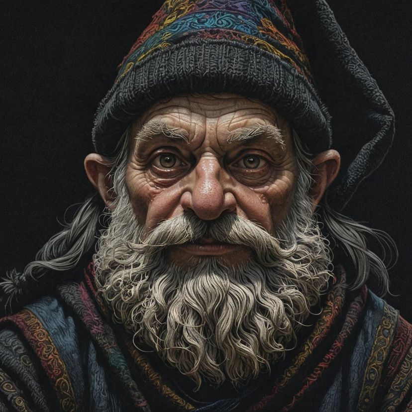 Gruff Gnome Scribe - Baroque Fantasy Gnome Portrait in Intri...