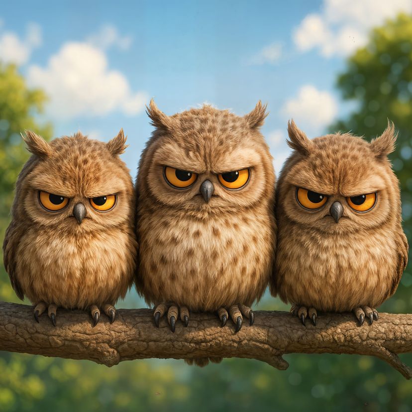 "We've been up owl night. Of course we're grumpy."