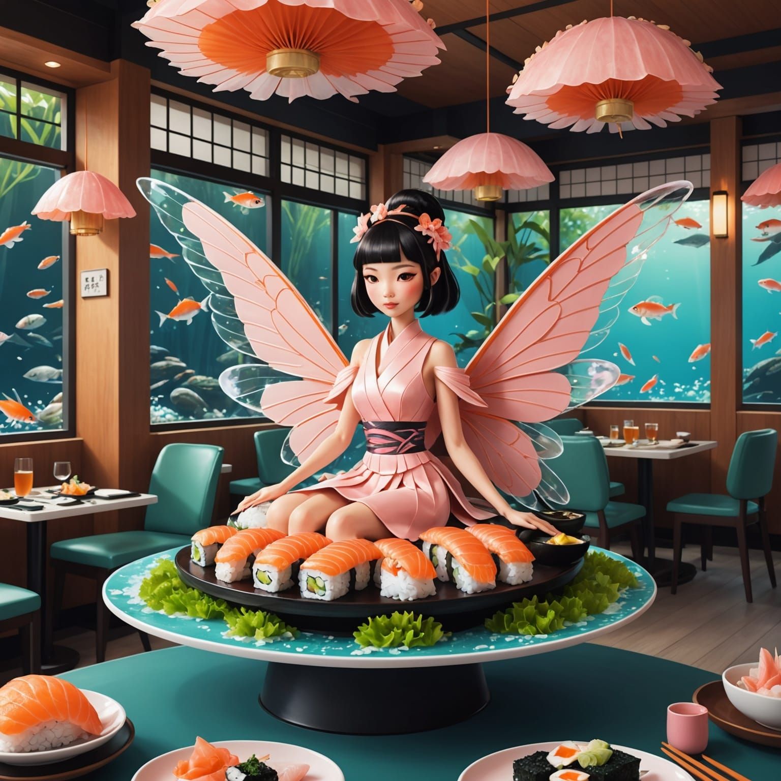 Zen Cat Meditating Under Fireworks, Anime Style - AI Art