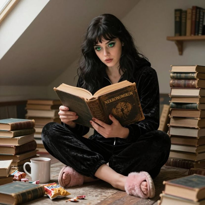 Alys enjoys a good book - Woman Reads Ancient Book in Dusty...