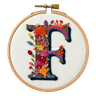 Vibrant Embroidered Letter F in a Floral Hoop - AI Art