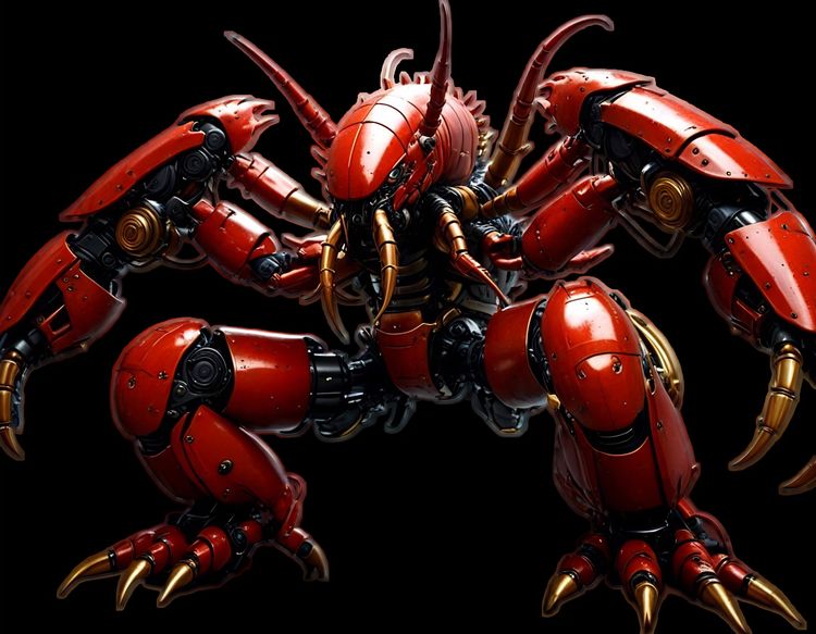 Giant Robot Lobster in Vibrant Gold and Chrome - AI Art