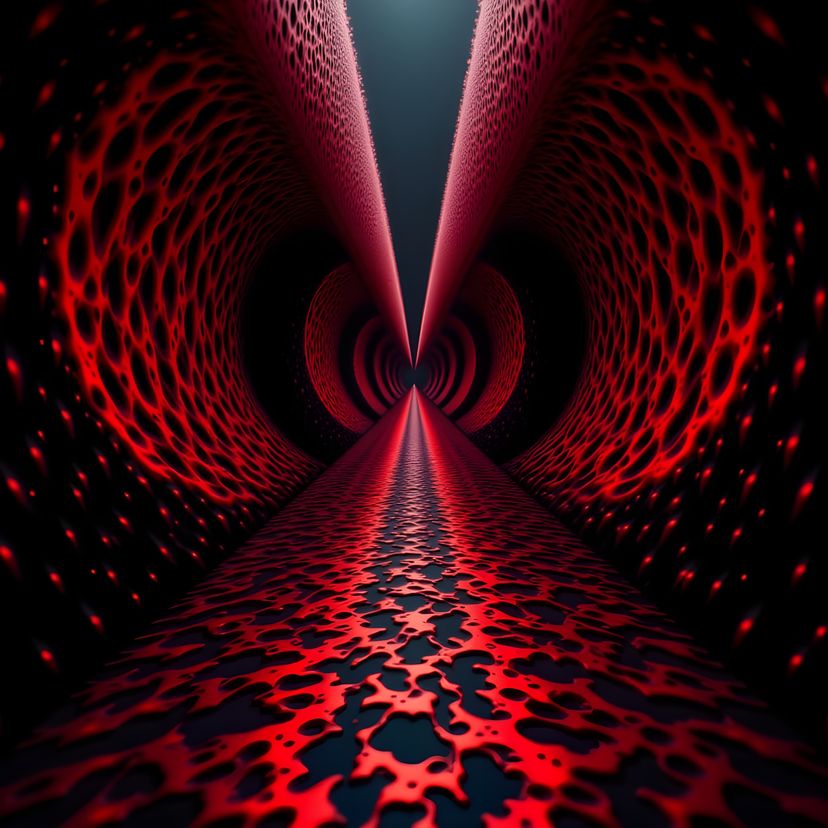 Psychedelic Geometric Surrealism in Black and Red - AI Art