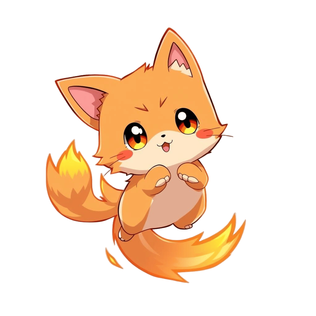 Kawaii Chibi Kitu Pokémon with Fluffy Fire Tail - AI Art