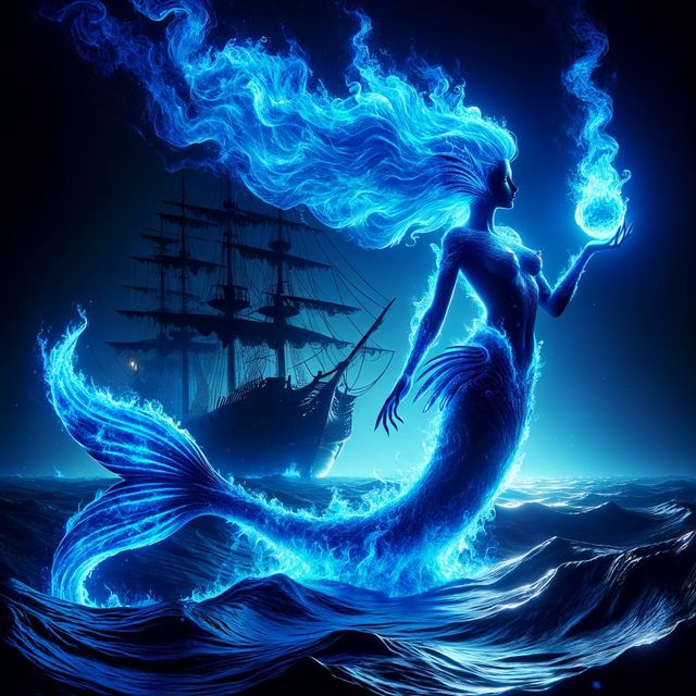 Orb Of Flames - Mermaid of Blue Flames in Mysterious Depths