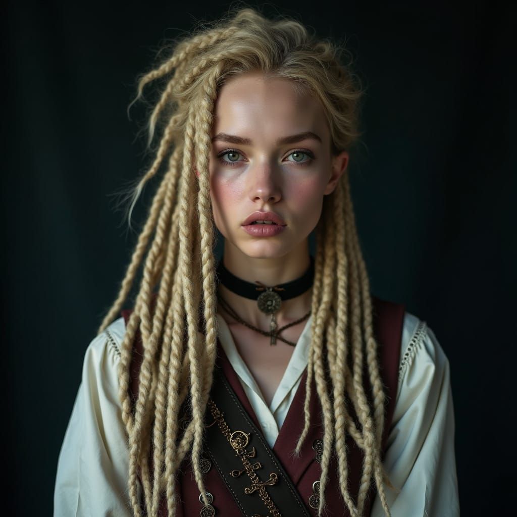 Evil Pirate Portrait with Braided Dreadlocks - AI Art