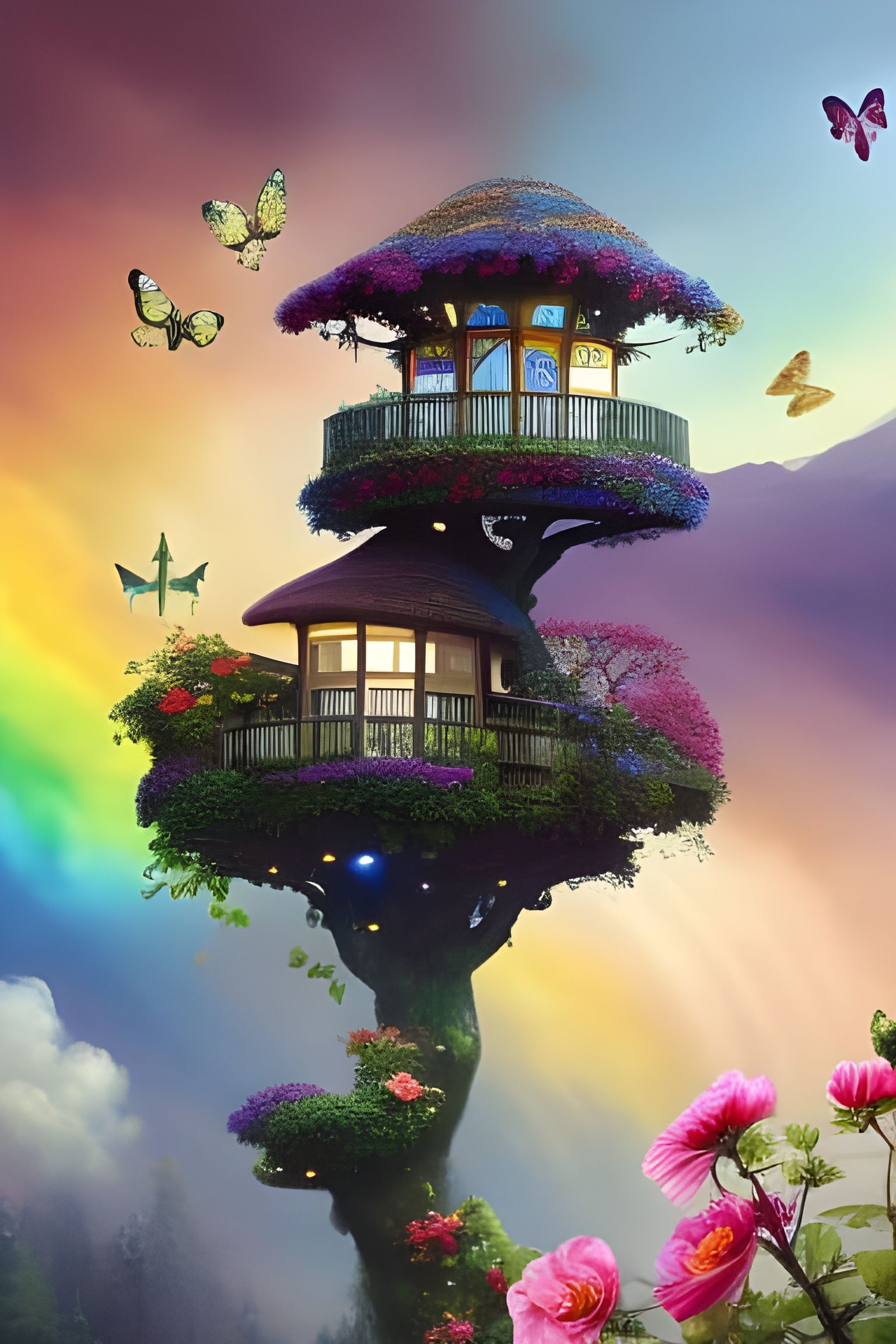 Rainbow Treehouses1 - AI Generated Artwork - NightCafe Creator