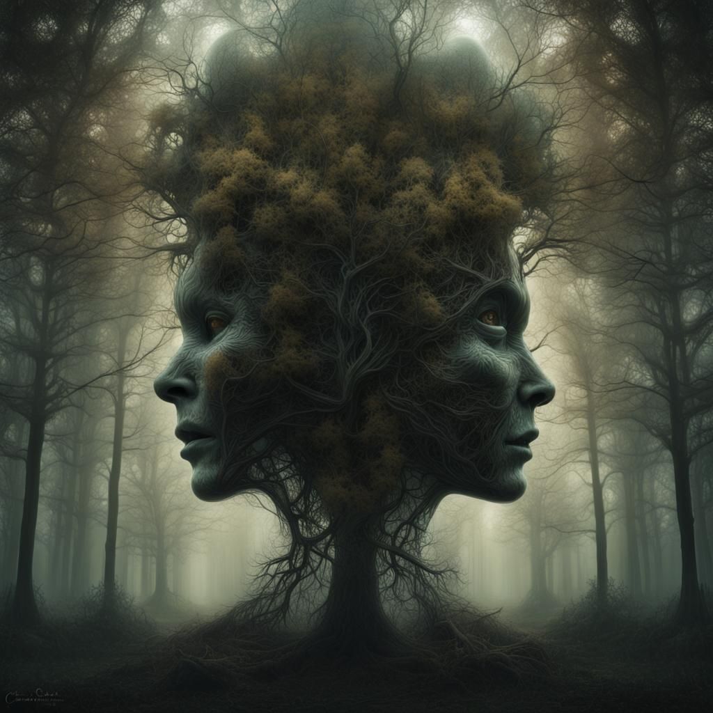surreal double sided portrait of evolved woman - AI Generated Artwork ...