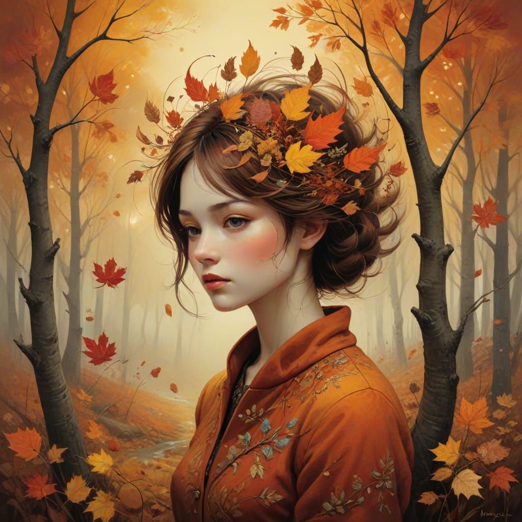 Surreal Autumn Scene in Warm Watercolor Style - AI Art